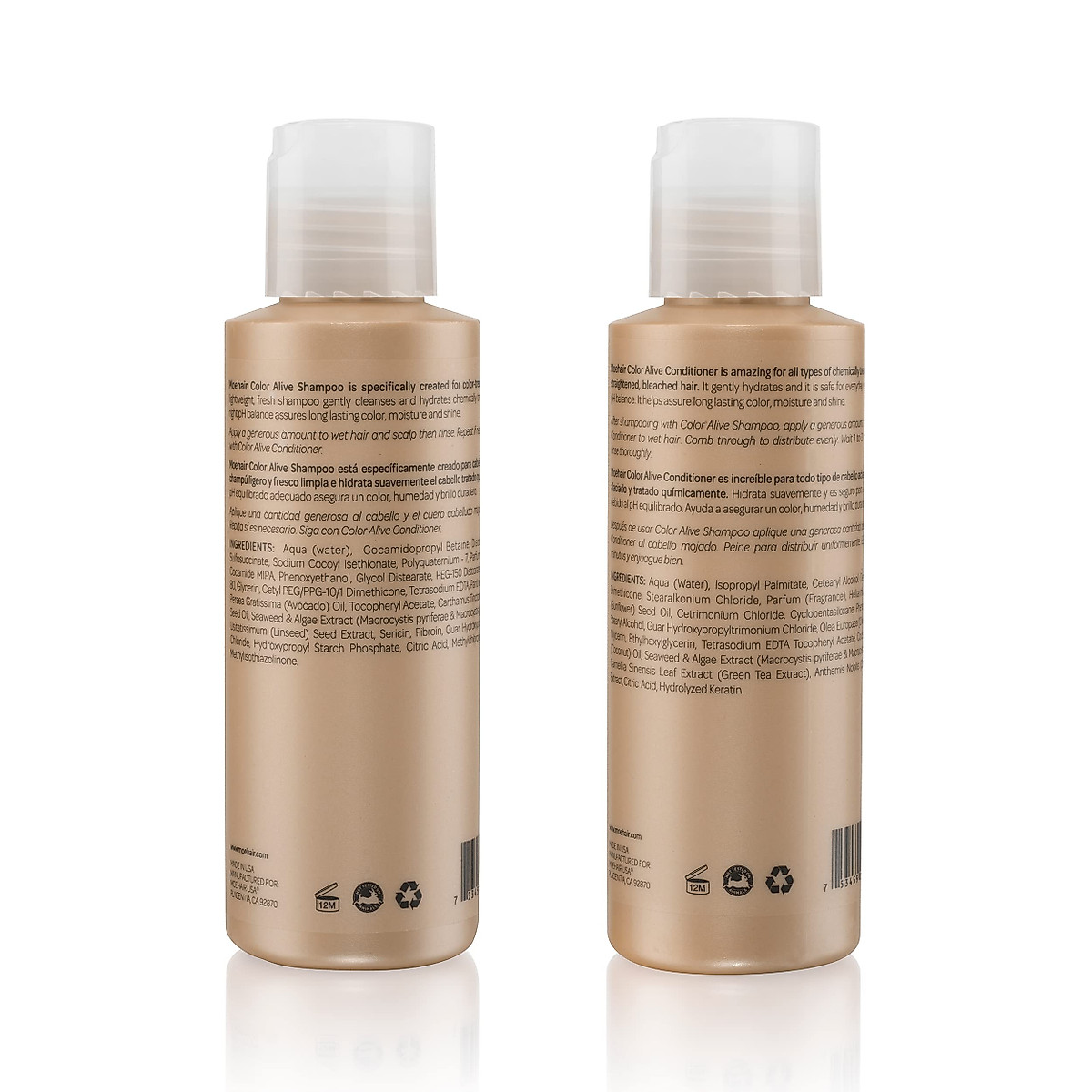 MOEHAIR Travel Color Alive Shampoo And Conditioner Set For Dry and Damaged Color Treated Hair | Sulfate And Paraben Free Color Safe Shampoo And Conditioner | 3.4 Fl Oz (Combo-CALIVE-3.4Fl-101)