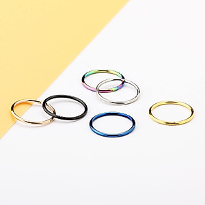 RocJMWJ 316l Surgical Steel Hinged Nose Rings Hoop 20G 18G 16G 14G, Diameter 6mm to 14mm, Stainless Steel, no gemstone,