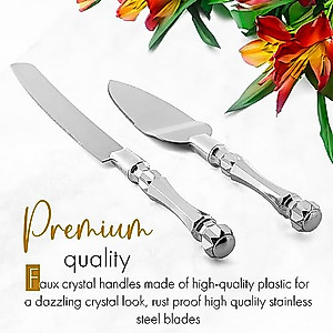 Homi styles Cake Knife and Server - Wedding Cake Knife Set - Serving Set for Receptions, Birthdays - Cake Cutting Set - Match the Color to Your Event Theme - Cake Knife and Cutter (Silver)