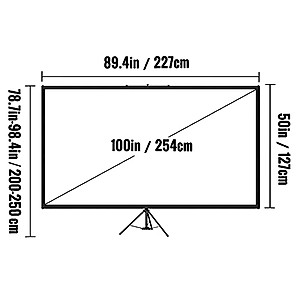 VEVOR Tripod Projector Screen with Stand 100inch 16:9 4K HD Projection Screen Stand Wrinkle-Free Height Adjustable Portable Screen for Projector Indoor & Outdoor for Movie, Home Cinema, Gaming, Office