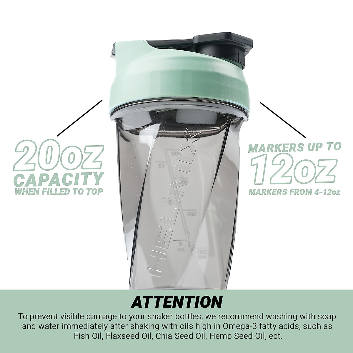 HELIMIX 1.5 Vortex Blender Shaker Bottle Holds Upto 20oz | No Blending Ball or Whisk | USA Made | Portable Pre Workout Whey Protein Drink Shaker Cup | Mixes Cocktails Smoothies Shakes | Top Rack Safe