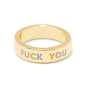 COLORFUL BLING Fuck You Ring Y2k Gold Plated Enamel Stackable Knuckle Joint Ring for Women Inspirational Middle Finger Tail Band Ring Personality Jewelry Gifts-SIZE 7