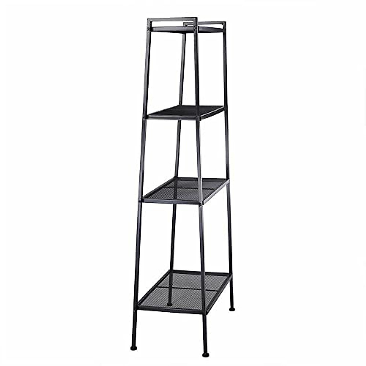 4 Tier Heavy Duty Metal Leaning Ladder Shelf Bookcase Bookshelf Storage Shelves, Black