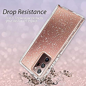 Coolwee Crystal Glitter Full Protective Case for Galaxy Note 20 Ultra 5G Heavy Duty Hybrid 3 in 1 Rugged Shockproof Women Girl Transparent for Samsung Galaxy Note 20 Ultra Shiny Clear Bling Sparkle