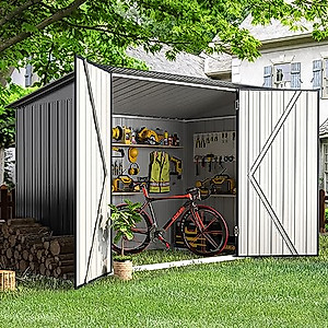 AECOJOY Storage Shed, 3 x 7 Ft Horizontal Bike Sheds & Outdoor Storage, Small Metal Outdoor Storage Cabinet for Garden