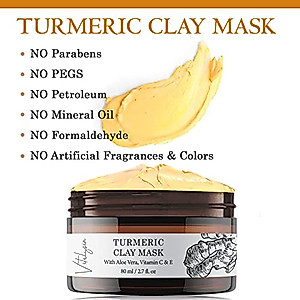 Vitalysin Turmeric Vitamin C Clay Mask with Aloe Vera and Vitamin E - Fades Dark Spots, Evens Skin Tone, Invigorates and Brightens Dull Skin
