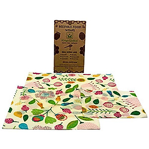 Reusable Beeswax Food Wrap (Set of 3) Eco friendly sustainable organic biodegradable cotton sheets bees wax wraps | Great safe storage keeps produce fresher | Sandwich wrap |Plastic Free zero waste