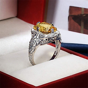 925 Sterling Silver Shining Citrine Ring Square perfect Cut 3Ct Cubic Zirconia Promise Rings CZ Yellow Gemstone Solitaire Ring Eternity Engagement Wedding Band Ring Sets for women TZ.74 (US Code 6)