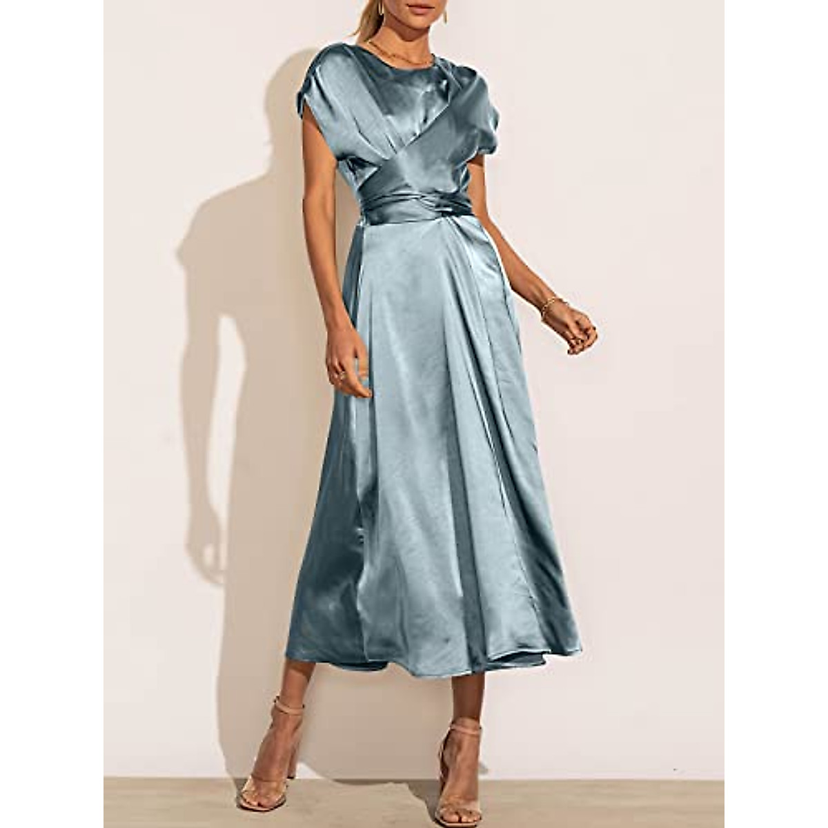 ANRABESS Women's 2023 Formal Dress for Women Summer Maxi Elegant Satin Cocktail Dress Sleeveless Wrap A-Line Flowy Midi Wedding Guest Silk Semi Formal Dress 916huilan-S Grey Blue