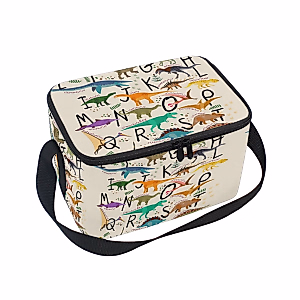AUUXVA Insulated Lunch Bag for Women Men Cute Alphabets Dinosaur Lunch Box Reusable Large Lunch Cooler Bag for Kids Girls Adult Leakproof Tote Purse for Work School Outdoor