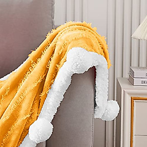 Exclusivo Mezcla Tassel Fleece Throw Blanket for Couch, Sofa, Bed, Soft Wrap Poncho Blanket, Lightweight and Warm (50x70 Inches, Mustard Yellow)