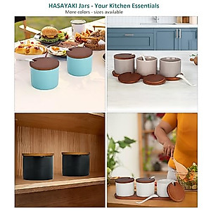 HASAYAKI Storage Jars, Set of 4 Ceramic Canisters 7 oz (220 ml) x4 for Coffee Tea Sugar Cereal Flour and Spice with Airtight Bamboo Lids, 9C50CWx4_white