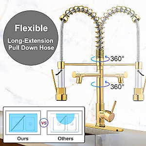 Kitchen Sink Faucet with Pull Down Sprayer, Serimer Commercial Spring Faucet, Single Handle High Arc Deck Plate for Camper Farmhouse RV Bar Gold