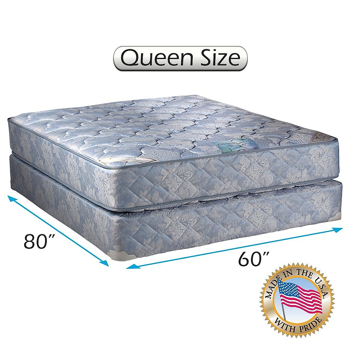 Dream Solutions USA Chiro Premier 2-Sided Orthopedic (Blue Color) Queen Mattress Set with Bed Frame Included - Spine Support, Longlasting Comfort