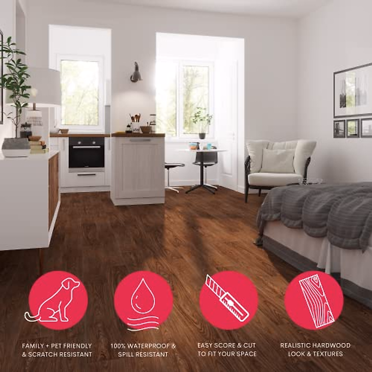 LUCiDA SURFACES Luxury Vinyl Flooring Tiles | Peel and Stick Floor Tile for DIY Installation | 12 Wood Look Planks | Chestnut | BaseCore | 18 Sq. Feet