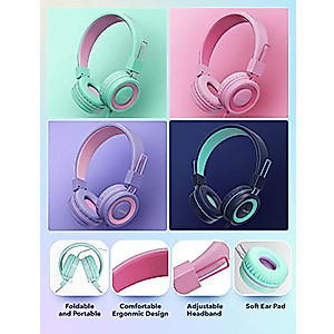 SIMJAR 4 Pack Kids Headphones with Microphone for School Classroom Bulk Set, Volume Limiter 85/94dB, Wired Girls Headphones with Foldable Design for Online Learning/Travel/Tablet/iPad (4 Pack)