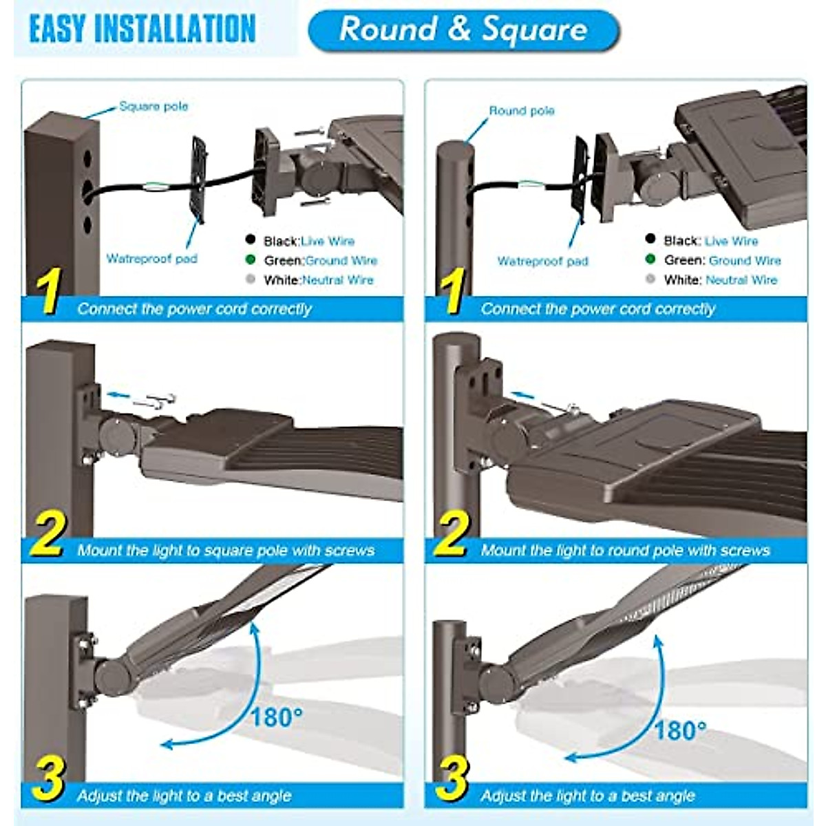 320W LED Parking Lot Lights Arm Mount for Round Square Pole 100-277V 44800LM UL DLC 5000K LED Shoebox Lights Fixtures IP65 Outdoor Commercial Street Area Lighting Replace 1200W Metal Halide HID HPS