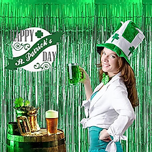 Muhome Green Foil Fringe Curtain, 2PCS 3.28FT x 8.2FT Tinsel Door Curtains & 1 Masking Tape Green Fringe Backdrop for St. Patrick's Day Wedding Kids Dinosaur Birthday Party Decorations