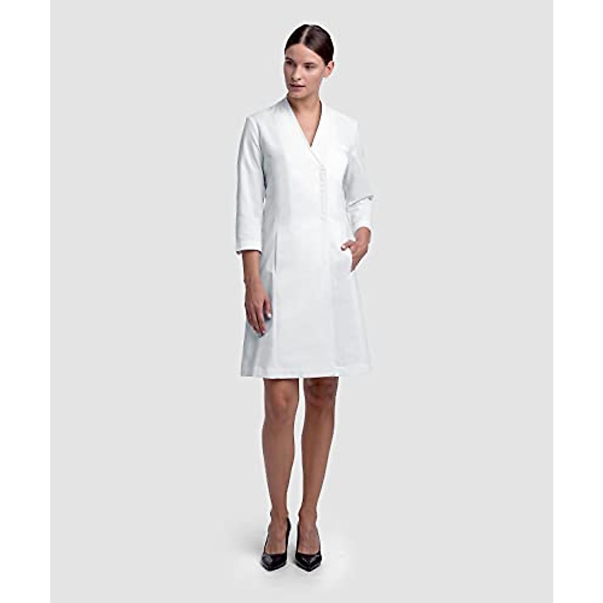 Dr. James Lab Coat for Women Minimalistic Semi-Tailored A-Line Shape Short Sleeves (8)