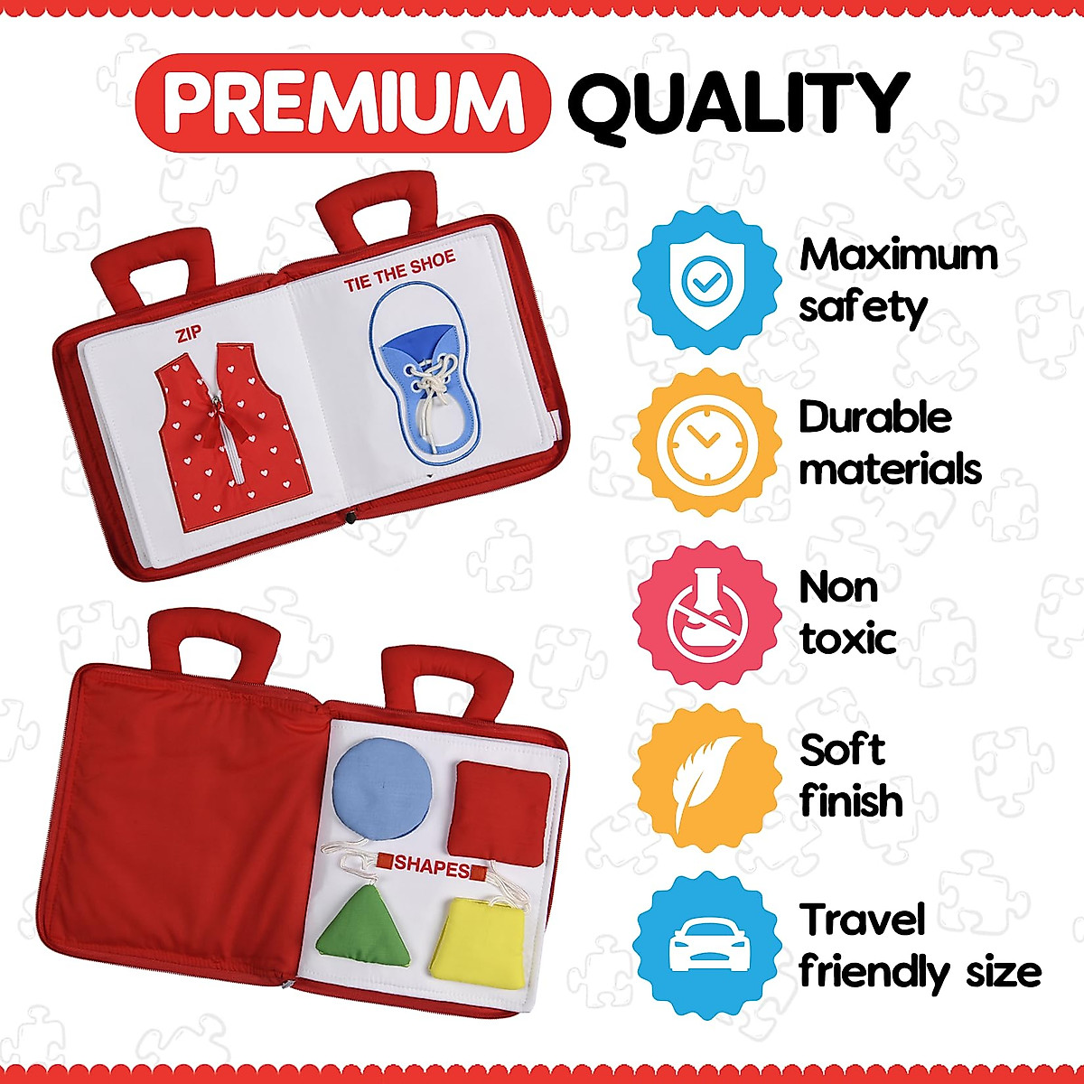 Jurns Quiet Book for Toddlers 1-3 Years Old - Montessori Travel Toys for Kids - Soft Cloth Children Book - Quiet Toys for Boys and Girls - Sensory Toddler Activities Book - Kid’s Gift Idea