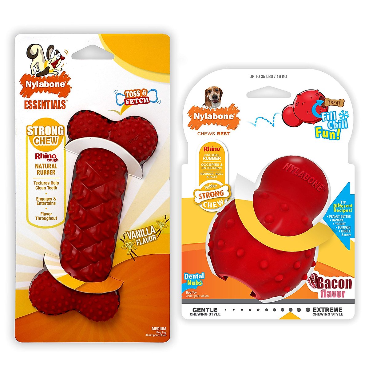 Nylabone Strong Chew Cone Stuffable Chew Toy Bundle for Dogs Vanilla & Bacon Medium/Wolf (2 Count)