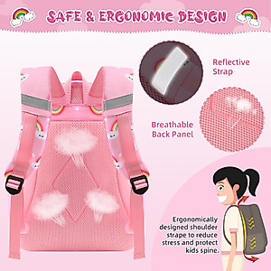 Unineovo Backpack for Girls, 16' Rainbow School Backpack for Kids - Lightweight Water Resistant Bookbag - Pink Nylon School Bag Set Gifts for Kid