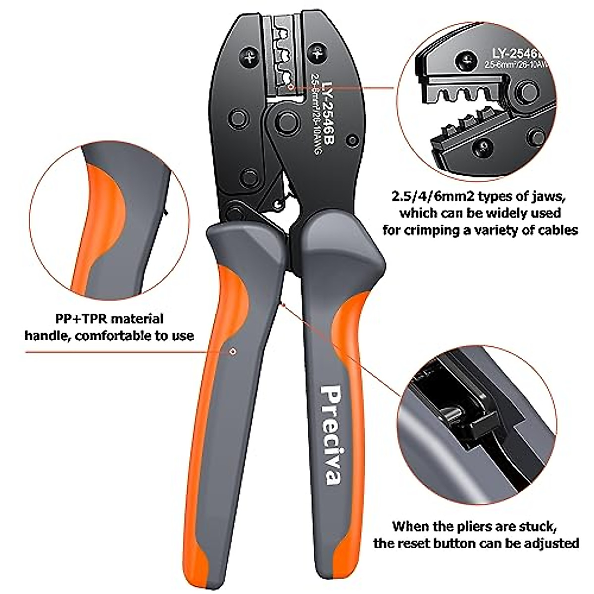 Preciva Solar Crimping Tool Kit for 2.5-6.0mm²/AWG26-10 Solar Panel PV Cable with 10PCS Male Female Solar Panel Cable Connectors and 2PCS Spanners Wrench