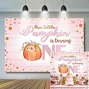 Avezano Pumpkin 1st Birthday Backdrop Fall Pumpkin First Birthday White Wood Background Vinyl Our Little Pumpkin is Turning One Girls Birthday Party Decoration Banner (7x5ft)