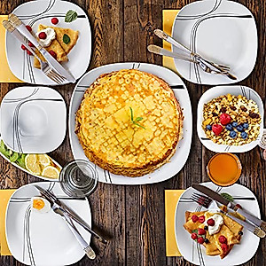 Square Dinnerware Set, MEKY Glassware 18-Piece Service for 6 Plates and Bowls Set, Easy to Clean, Dinner Plates, Dishes, Bowls Set, Modern Line