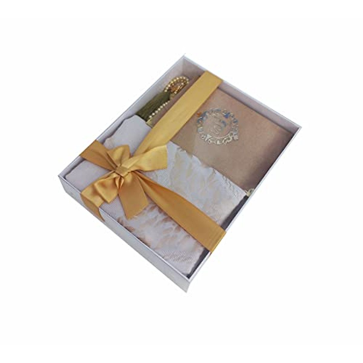 Full Quran Prayer Rug Gift Set, Arabic Velvet Covered Quran (Size: 6.70 x 4.70 İnc / 17 x 12 cm) and Beads I Perfect Islamic Gift for Men&Women | Prayer Mat| Holy Quran (Gold), S1