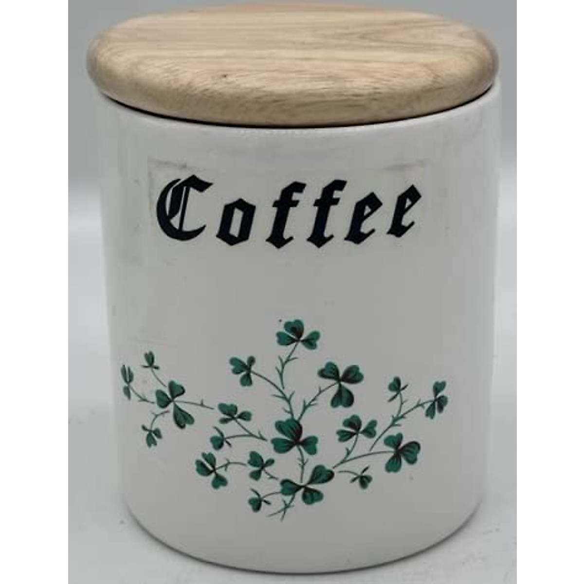 Cannister Canister w/St Patty's Day Shamrocks - Porcelain w/Wooden Lid (Coffee)