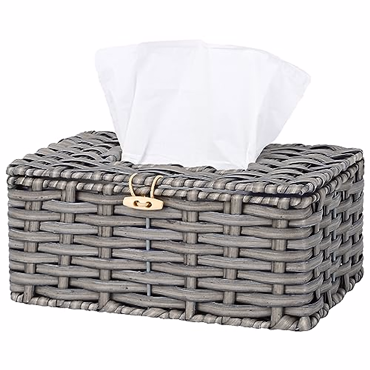GRANNY SAYS Tissue Box Cover Rectangle, Tissue Box Holder, Tissue Holder for Bathroom, Decorative Wicker Tissues Cube with Elastic Toggle Closure, Tissue Cover Box for Toilet, Gray