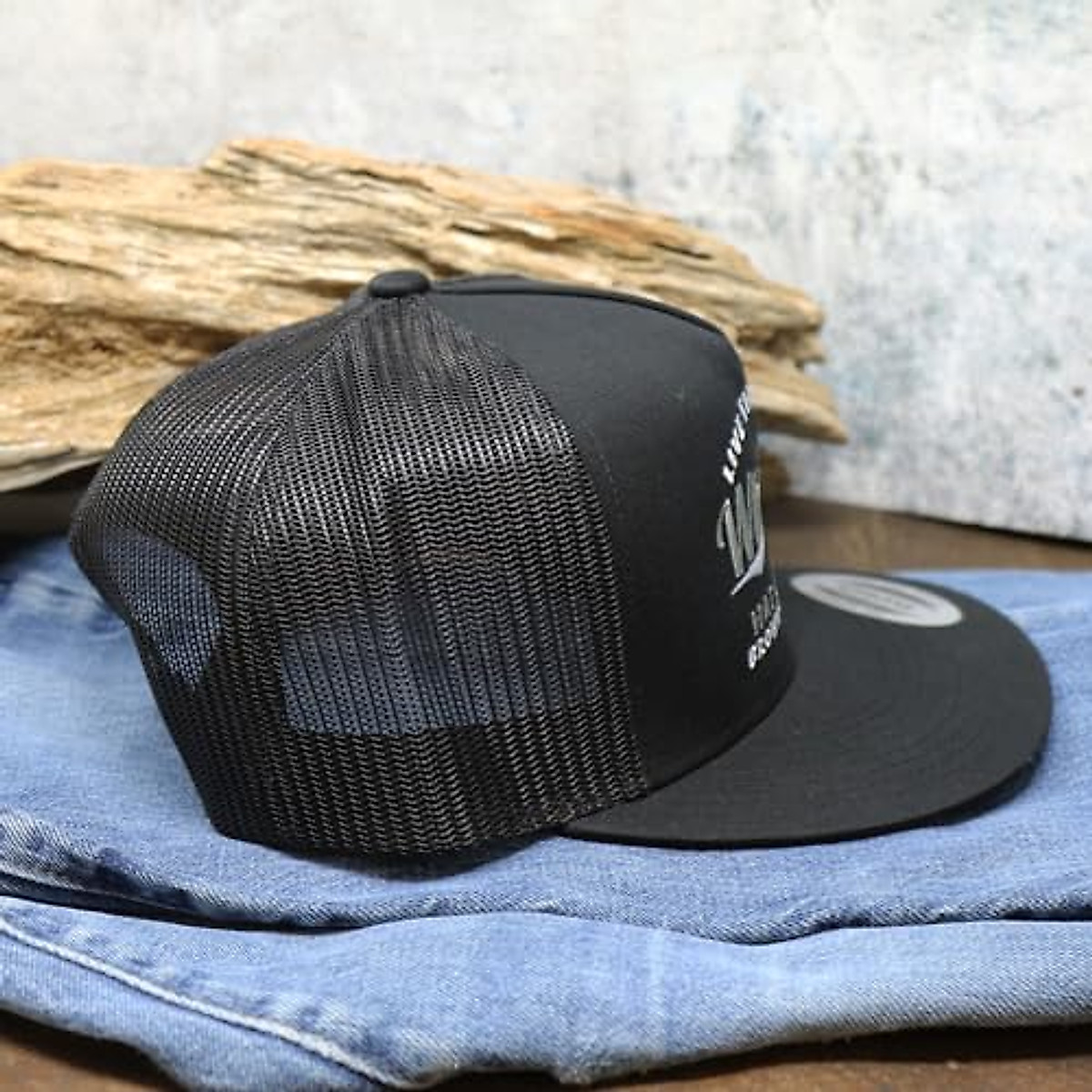 WHISKEY BENT HAT CO. The Cali Adjustable Snapback Western Lifestyle Trucker Hat, High Profile (US, Alpha, One Size, Black)