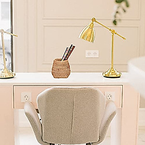 Operitacx Woven Pen Container Rattan Pencil Holder Wicker Pen Cup Rattan Vase Makeup Brushes Holder Desktop Sundries Organizer Container Box for Office Home Utensil Cutlery