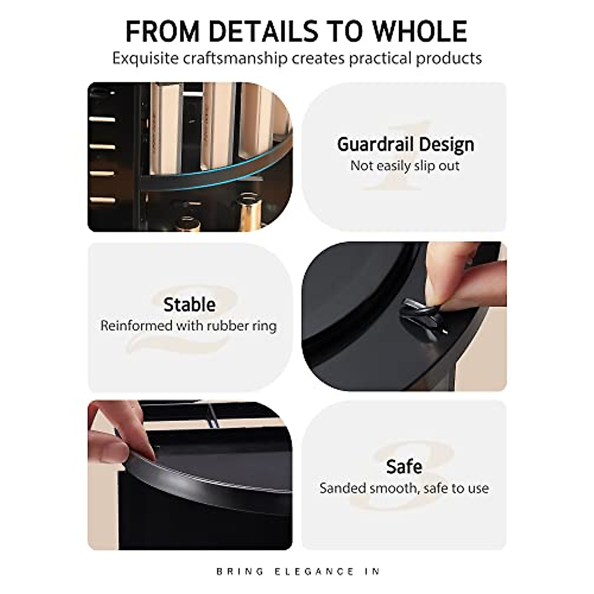 Syntus 360 Rotating Makeup Organizer, DIY Adjustable Bathroom Makeup Carousel Spinning Holder Rack, Large Capacity Cosmetics Storage Box Vanity Shelf Countertop, Fits Makeup Brushes, Lipsticks, Black