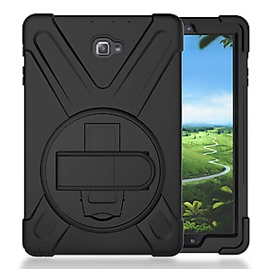 Galaxy Tab A 10.1 P580 2016 Case, KIQ Shockproof Heavy Duty Military Full-Body Protection Kickstand Screen Protector for Samsung Galaxy A 10.1 with S-Pen 2016 SM-P580 & SM-P585 (Shield Black)