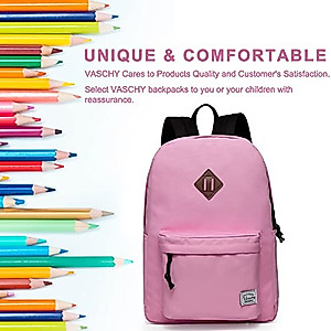 VASCHY School Backpack, Lightweight Water Repellent Backpack Men School Bag Women Children Boy Leisure for Girl School High School Teenagers College Business Travel, Pink, M, Backpacks Handbags