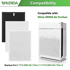 HR900 Replacement Filter Kit Compatible with Winix HR900, 3-in-1 H13 True HEPA Filter & Carbon Filter & Pre-filter, Replaces Part # 1712-0093-00 / Filter T and 1712-0094-00 / Filter U(1+1+6 Pack)