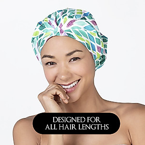 Betty Dain Trendy Turban Comfort Fit Shower Cap, Water Repellent, Sound-reducing Polyester Keeps Hair Protected, Elastic-free Trim Eliminates Imprints With Roomy Design Sleep Cap - Aqua Stones