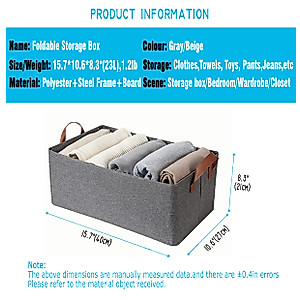 AARAINBOW 4 Pcs Closet Clothes Organizer Bins, Fabric Storage Box with Steel Frame Stackable Shelf Storage Baskets Large, Fabric Storage Baskets Foldable Closet Shelf Storage Containers, 23L (4 Gray)