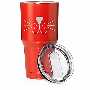 Smooth Body Tumbler Stainless Steel Vacuum Insulated Travel Mug Cup Gift Cat Face Whiskers (30 oz, Red)