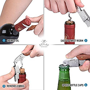 Zulay Professional Waiter’s Corkscrew Bottle Opener - 3-in-1 Wine Key Tool With Foil Cutter & Dual Hinge Fulcrum - Waiters Corkscrew For Waiters & Bartenders (Rosewood)