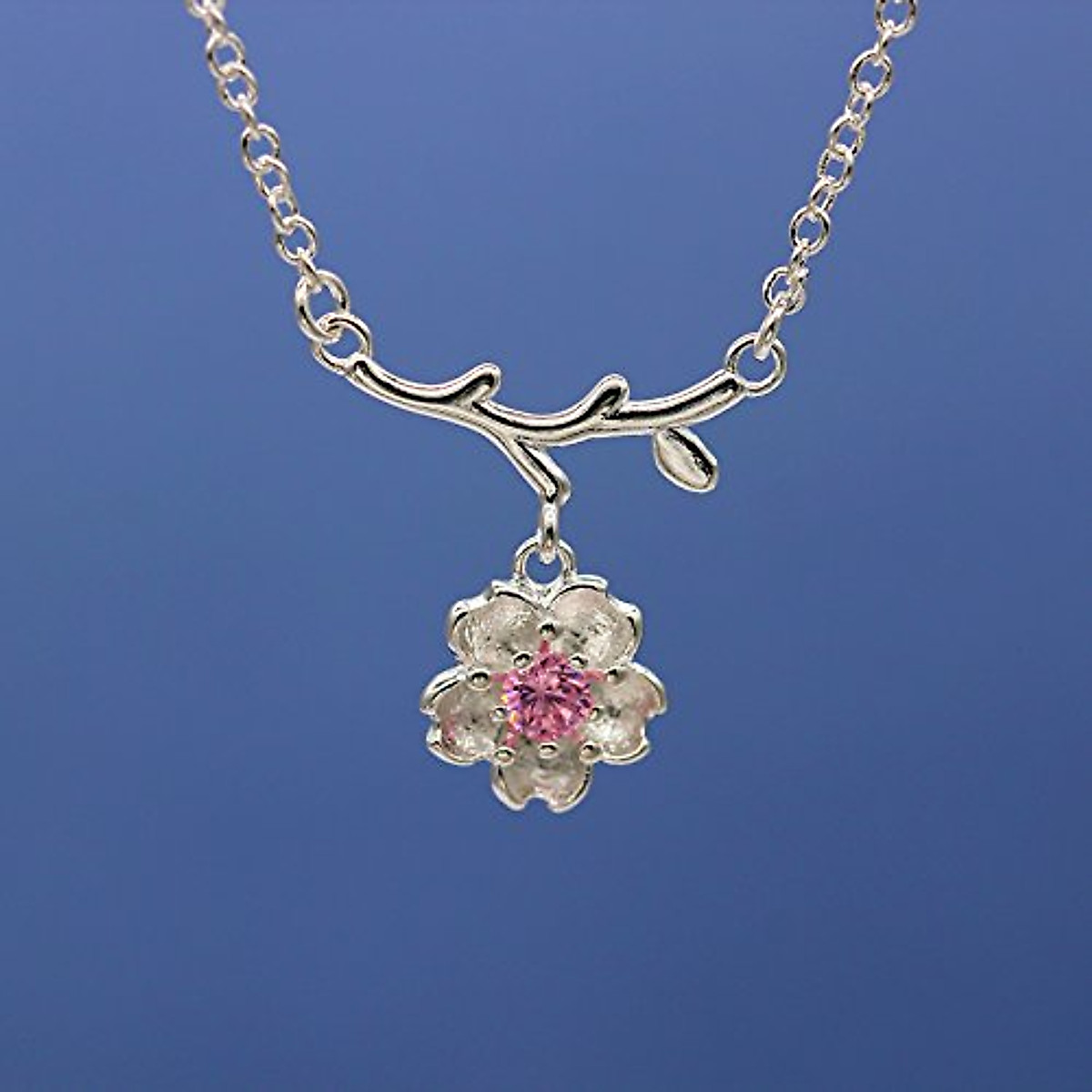 Uloveido Pink Cherry Flower Jewelry Set for Women - White Gold Plated Necklace and Earrings Set with Cubic Zirconia for Girls DT340