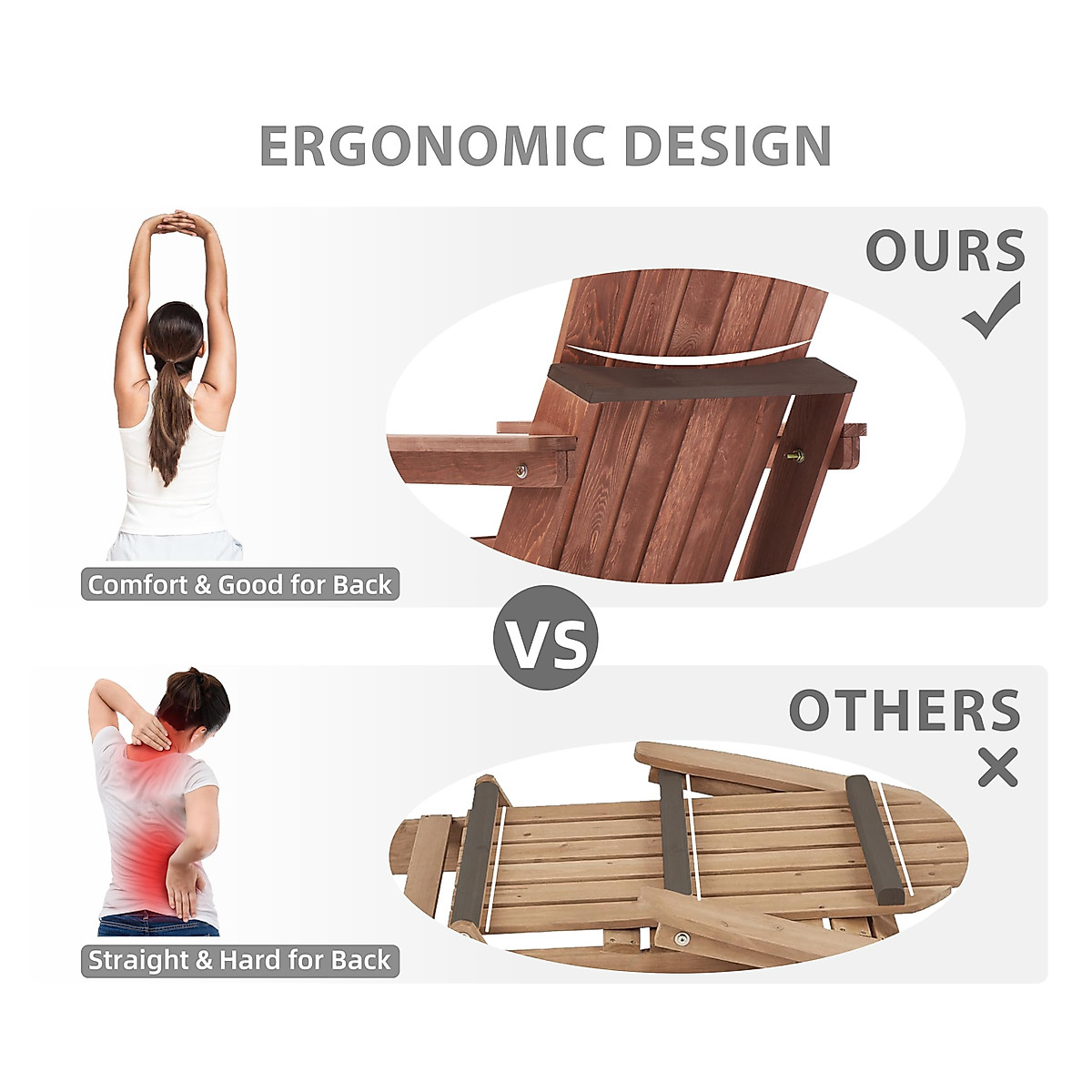 Oversize Wooden Outdoor Folding Adirondack Chair with Pre-Assembled BackRest & SeatBoard, Wood Patio Chair for Garden Backyard Porch Pool Deck Firepit