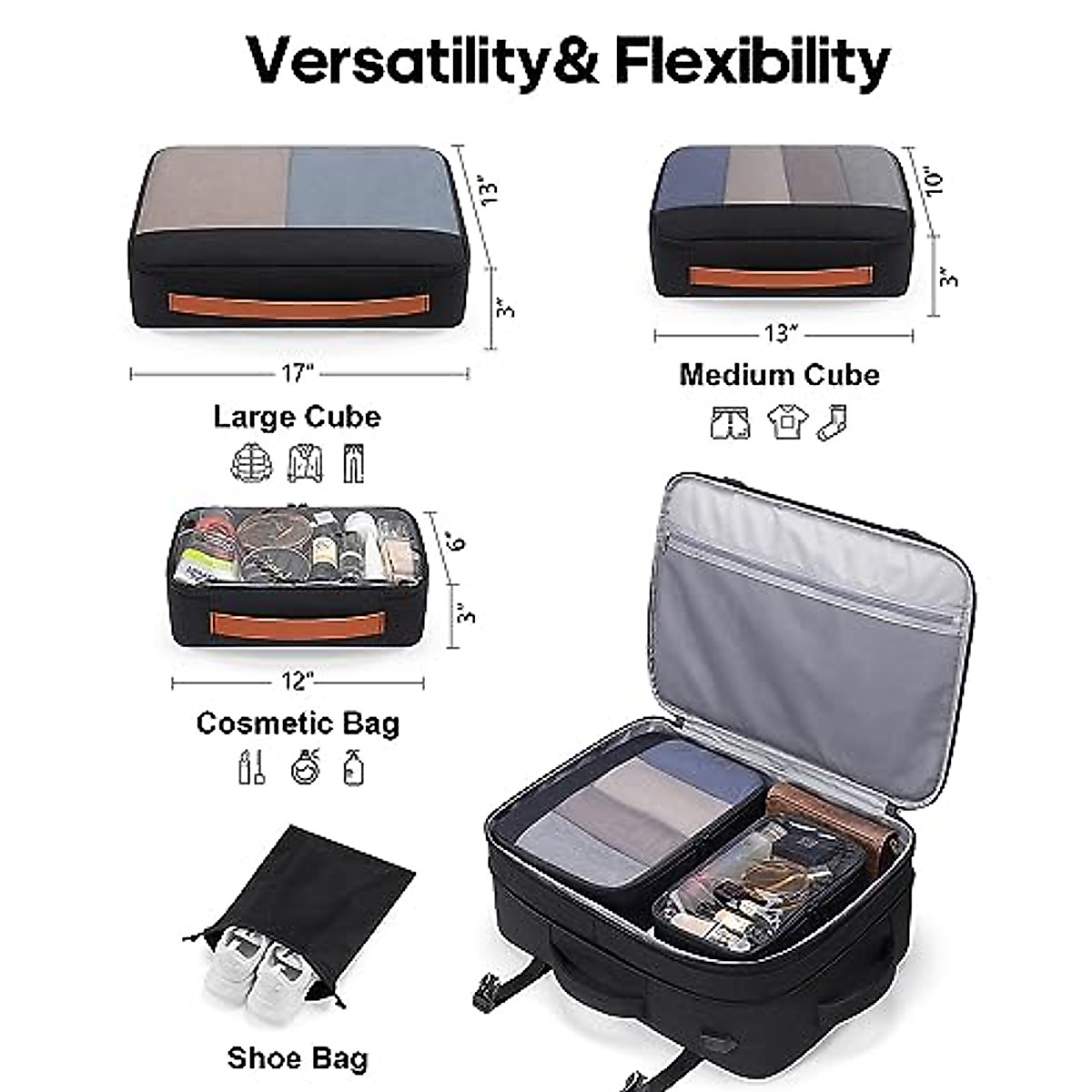 Bagsure Travel Backpack, 42L Carry on Backpack, Flight Approved Expandable Travel Backpack for Men&Women, Carry on Backpack, Luggage Daypack with Packing Cubes and Shoe Pocket, Large Travel Bags