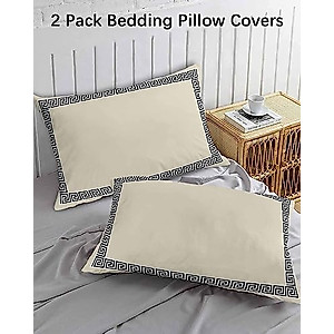 Edwiinsa Beige Pillow Covers King Standard Set of 2 20x36 Bed Pillow, Black Modern Geometric Abstract Art Aesthetics Plush Soft Comfort for Hair/Skin Cooling Pillowcases with Envelop Closure