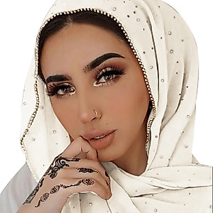 ANKOMINA Women Soft Chiffon Rhinestone Long Scarf Shawl Fashion Muslim Hijab Head Wrap Scarves