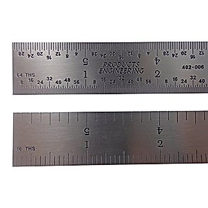 Made in USA PEC 6" Rigid Stainless Steel 4R Machinist Engineer Ruler / Rule 1/64, 1/32, 1/8, 1/16