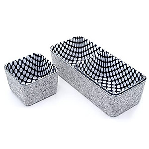 Welaxy Deep Desk Drawer Organizer Bins with Modern Pattern Home Office Storage Bin Sturdy Small Sharrow Cozy Cubby Organize Box Gifts idea 3-Piece (polka dot )
