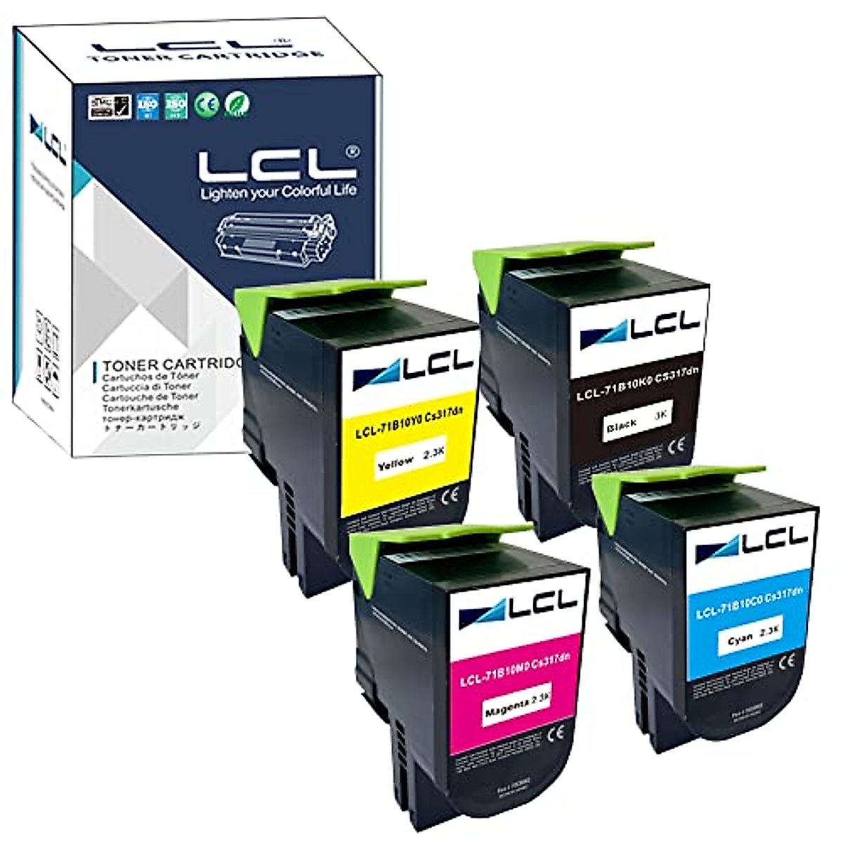 LCL Remanufactured Toner Cartridge Replacement for Lexmark 71B10K0 71B0010 71B0020 71B0030 71B0040 CS317dn CX317dn CS417dn CX417de CS517de CX517de (4-Pack Black Cyan Magenta Yellow)